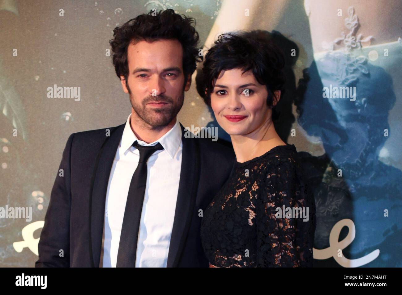 French Actors Romain Duris Left And Audrey Tautou Pose For Photographers At The Premiere Of