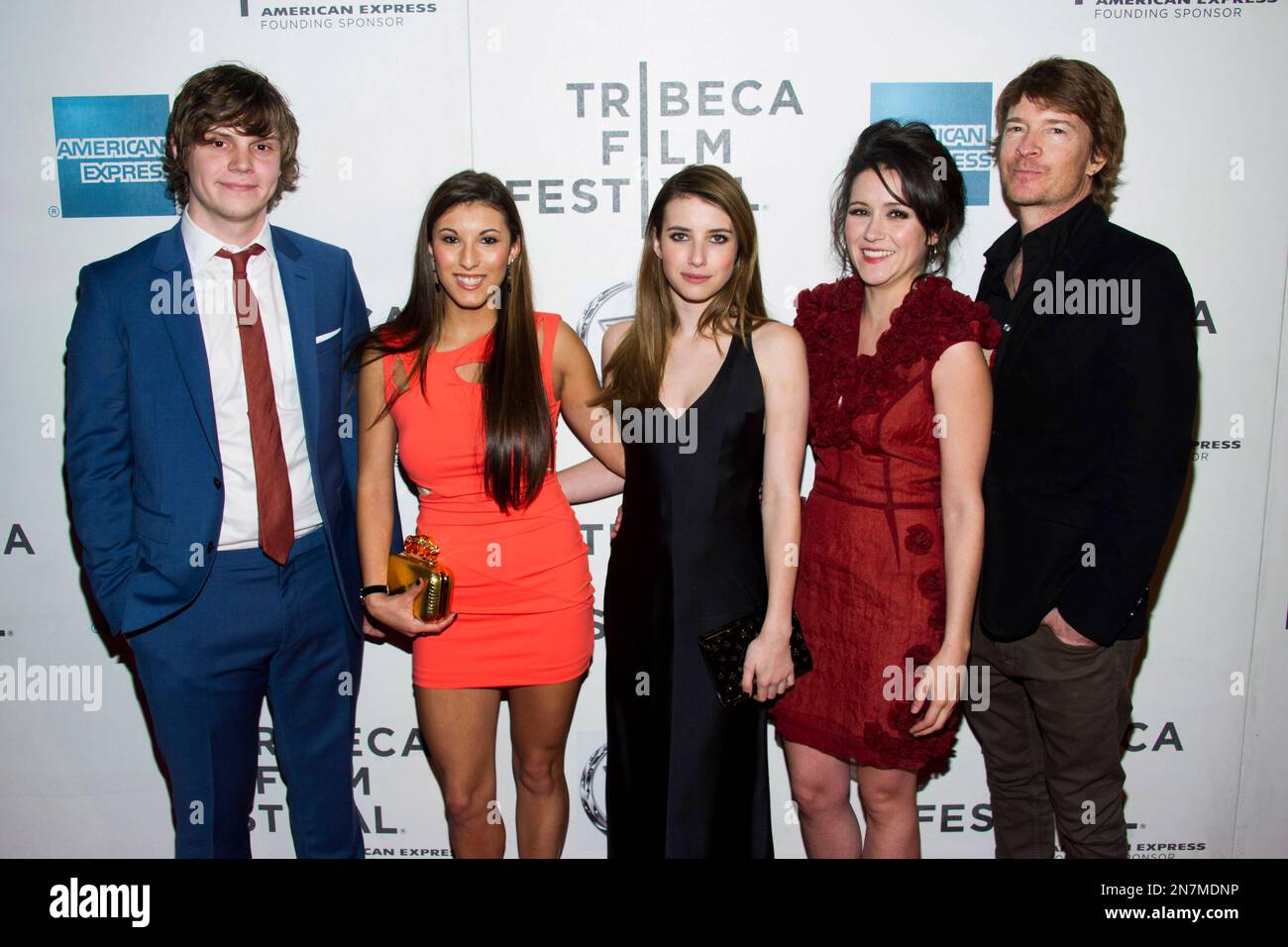Evan Peters, left, Leah Lauren, Emma Roberts, Shannon Woodward and ...