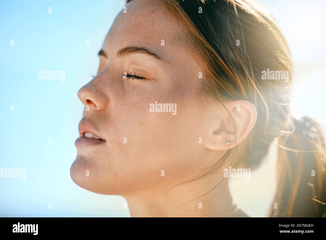 Woman sweating face closeup hi-res stock photography and images - Alamy