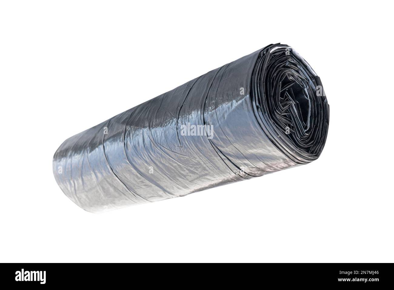 Black recycle rolls of garbage bin bags isolated on white background ...