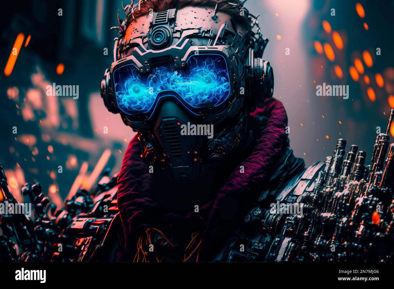 Cyberpunk style robot use VR virtual reality, Metaverse Technology ...