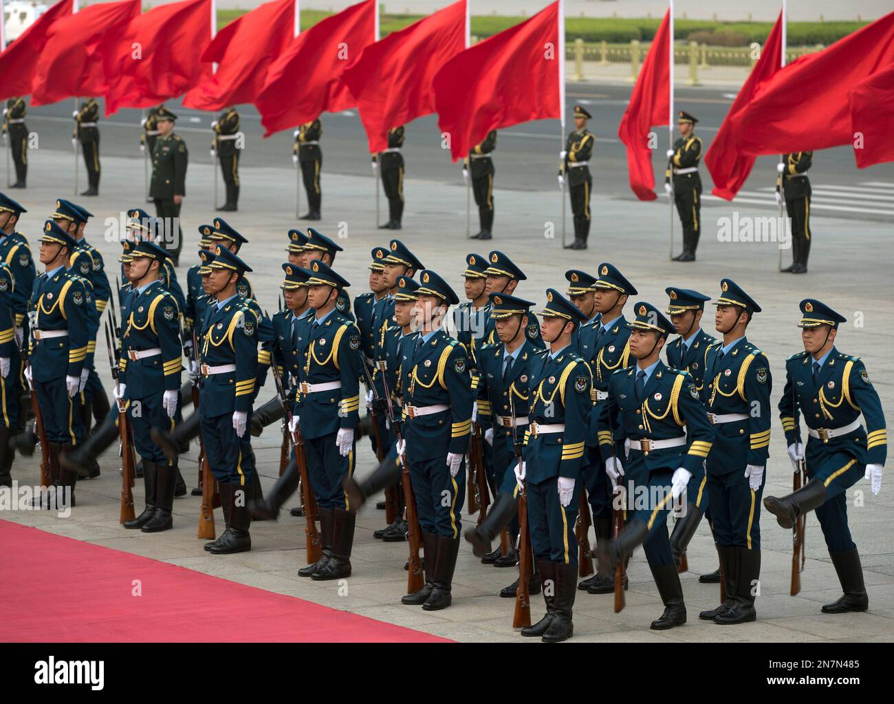 Chinese honor guards line-up before a welcome ceremony for Iceland's ...