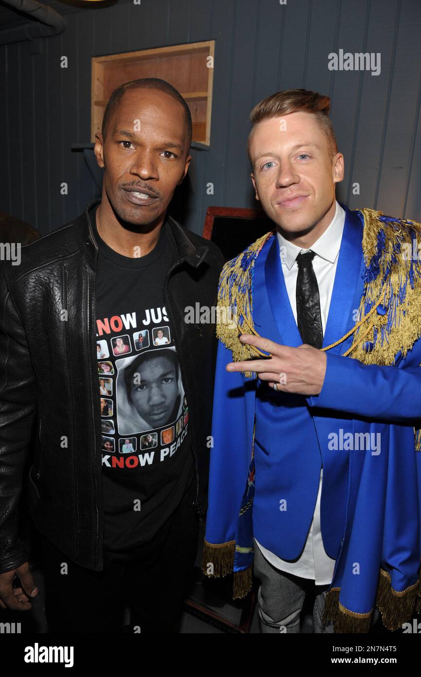 Jamie Foxx, left, and Macklemore attend the MTV Movie Awards in Sony ...