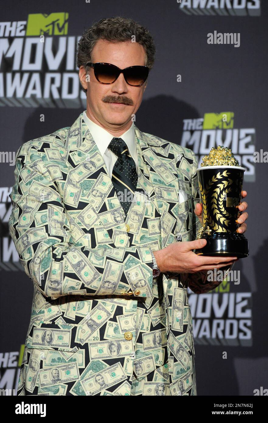 Will Ferrell poses with the comedic genius award backstage at the MTV ...