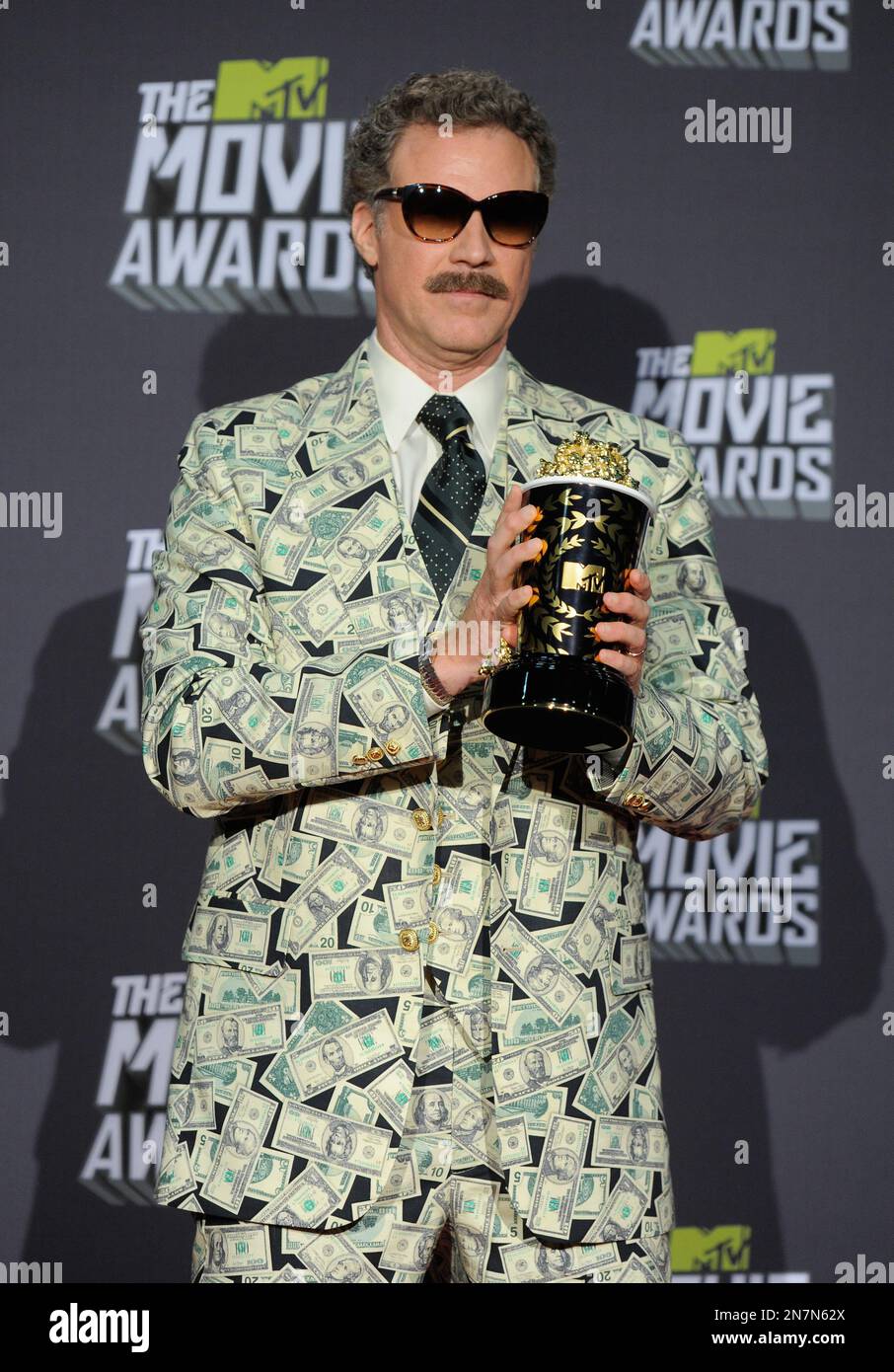 Will Ferrell poses with the comedic genius award backstage at the MTV ...
