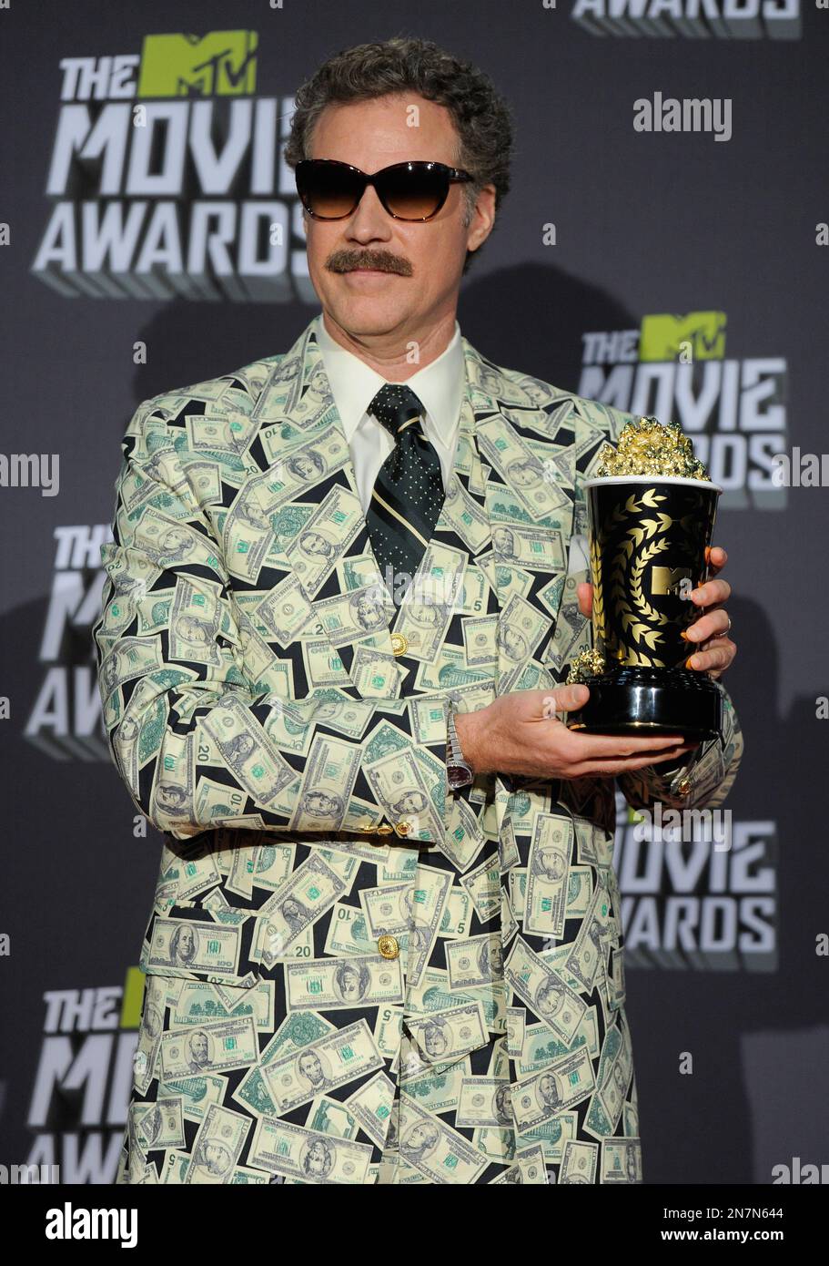 Will Ferrell poses with the comedic genius award backstage at the MTV ...