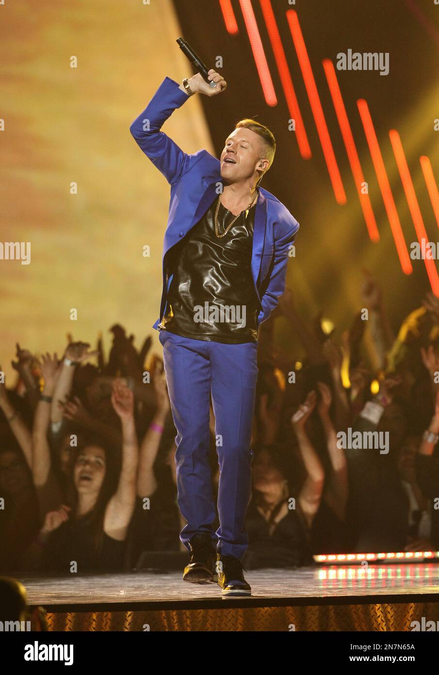 Macklemore performs at the MTV Movie Awards in Sony Pictures Studio Lot ...