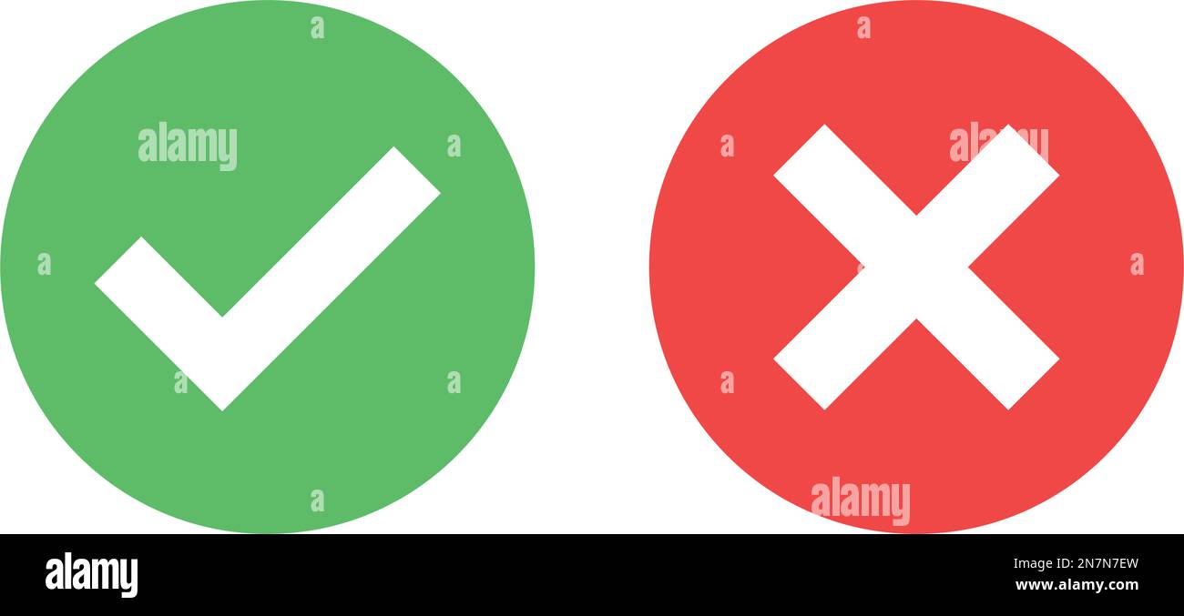 Cross and check mark icon in flat style. Checkmark right vector ...