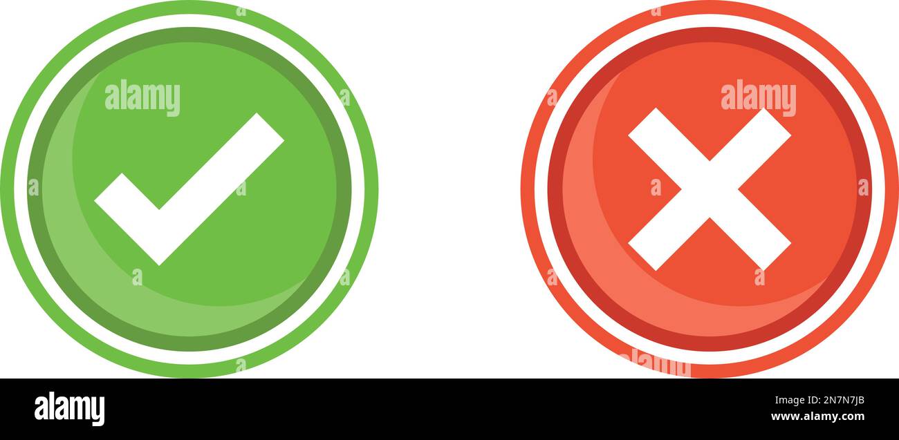 Cross and check mark icon in flat style. Checkmark right vector ...