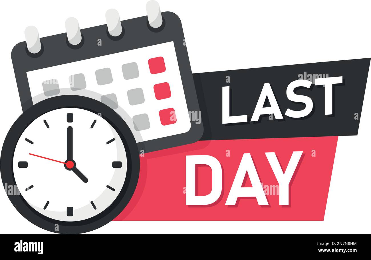 Last day icon in flat style. Promo label with alarm clock vector ...