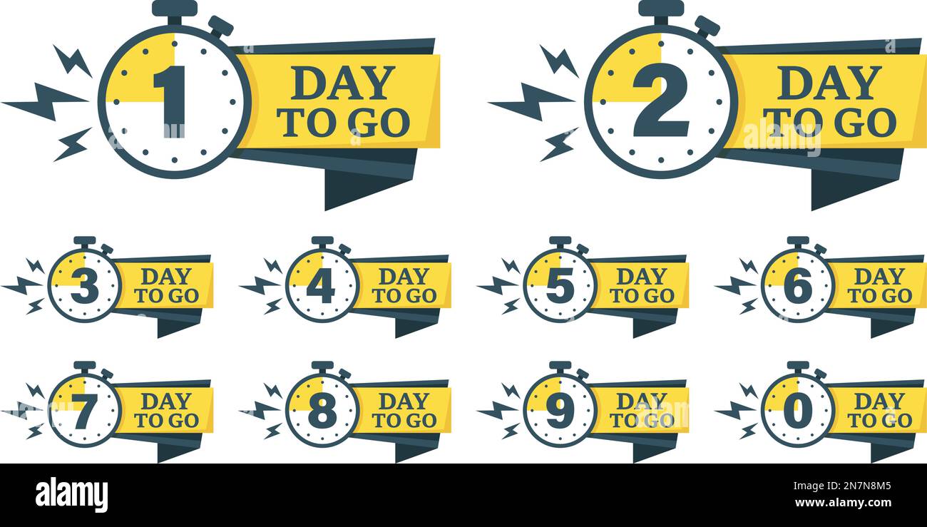 0, 1, 2, 3, 4, 5, 6, 7, 8, 9 days left icon in flat style. Offer countdown date number vector ...