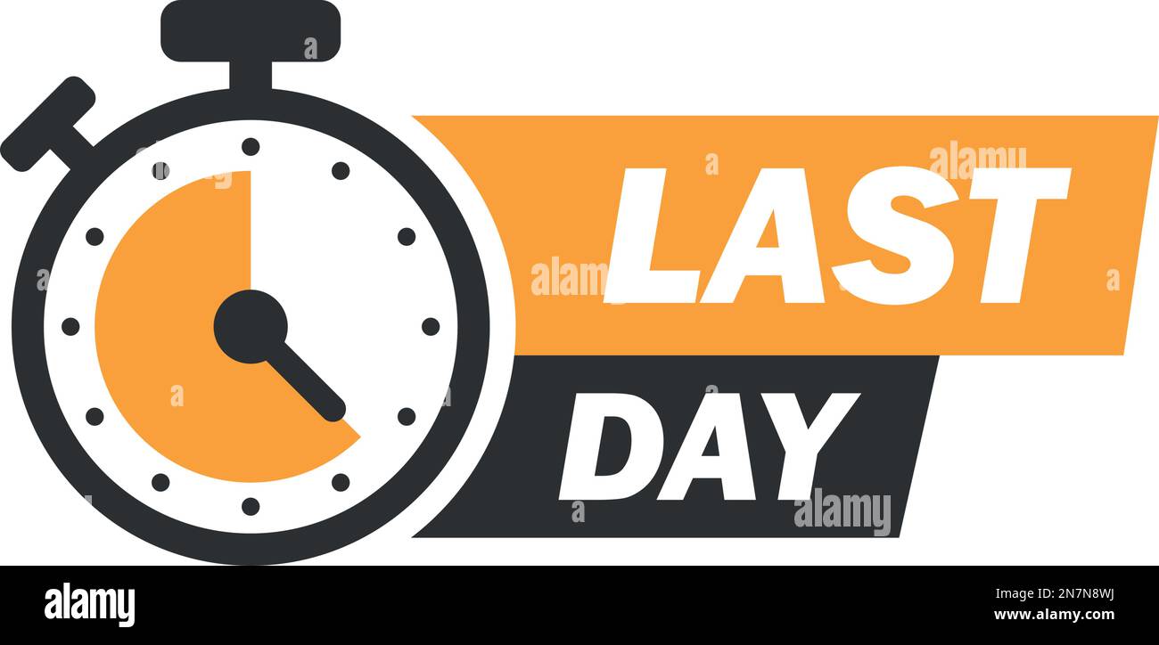 Last day icon in flat style. Promo label with alarm clock vector ...