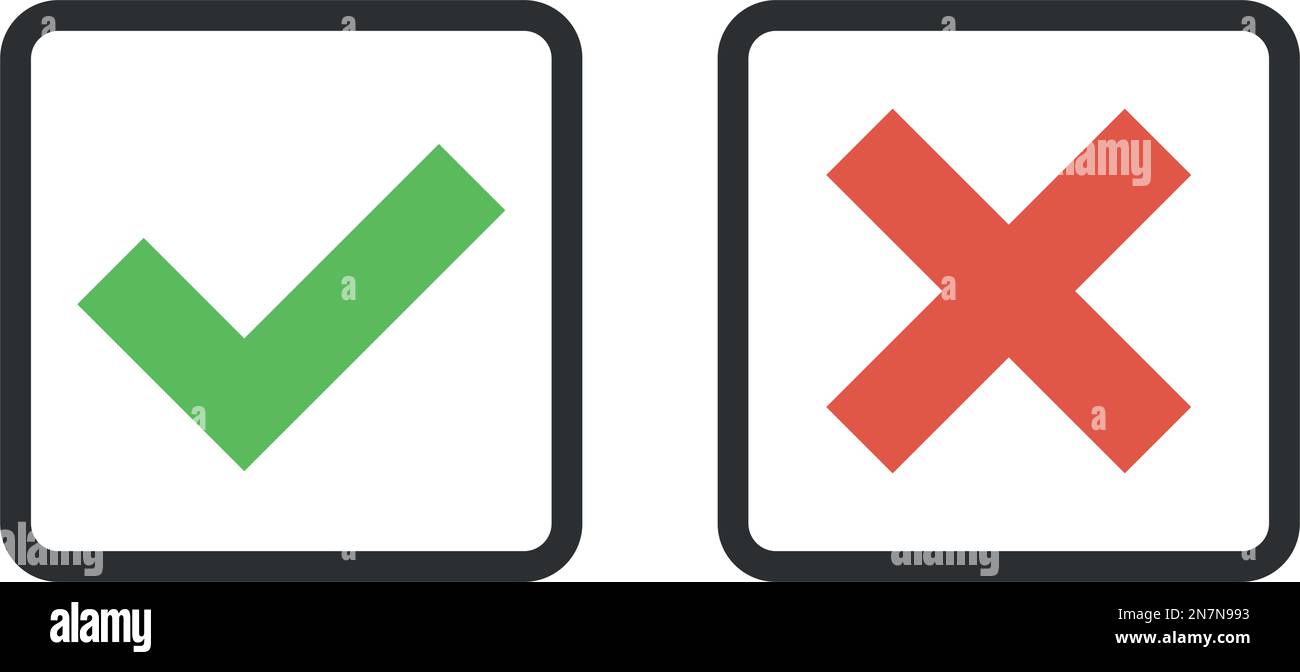 Cross and check mark icon in flat style. Checkmark right vector ...