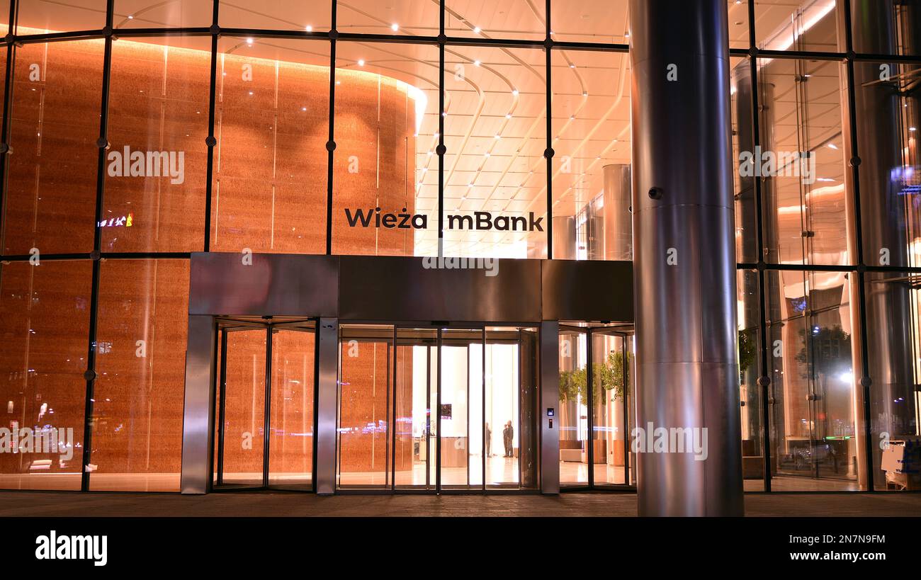 Modern office building in city at the night. View on illuminated ...