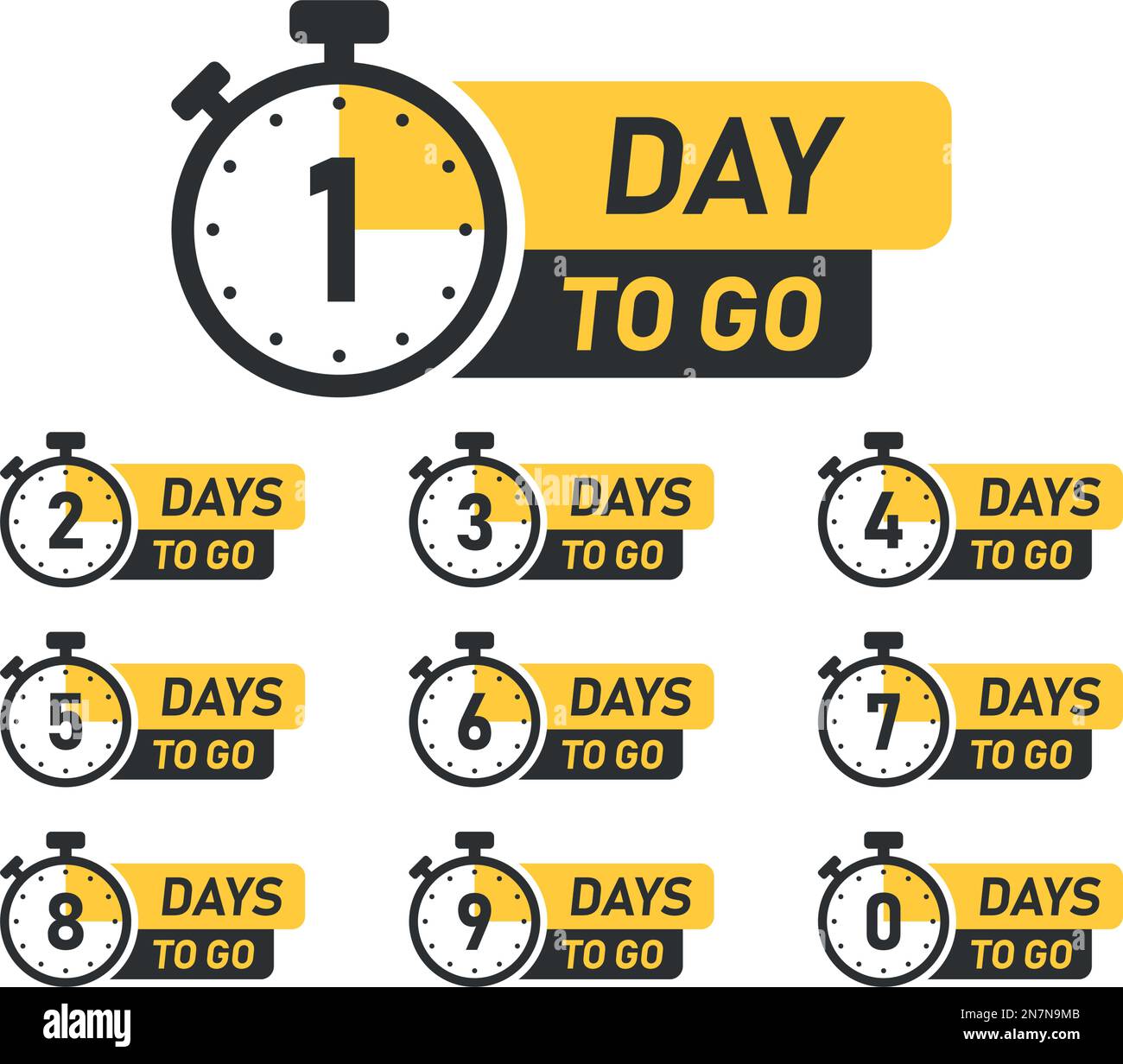0, 1, 2, 3, 4, 5, 6, 7, 8, 9 days left icon in flat style. Offer countdown date number vector ...