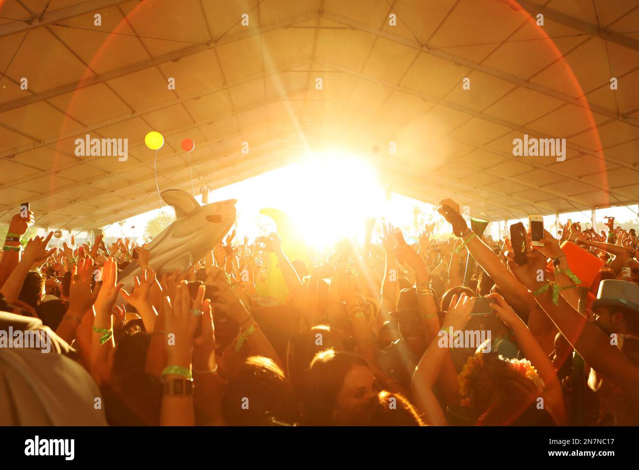 Fans cheer as Major Lazer performs on day 2 of weekend 1 at the 2013 ...