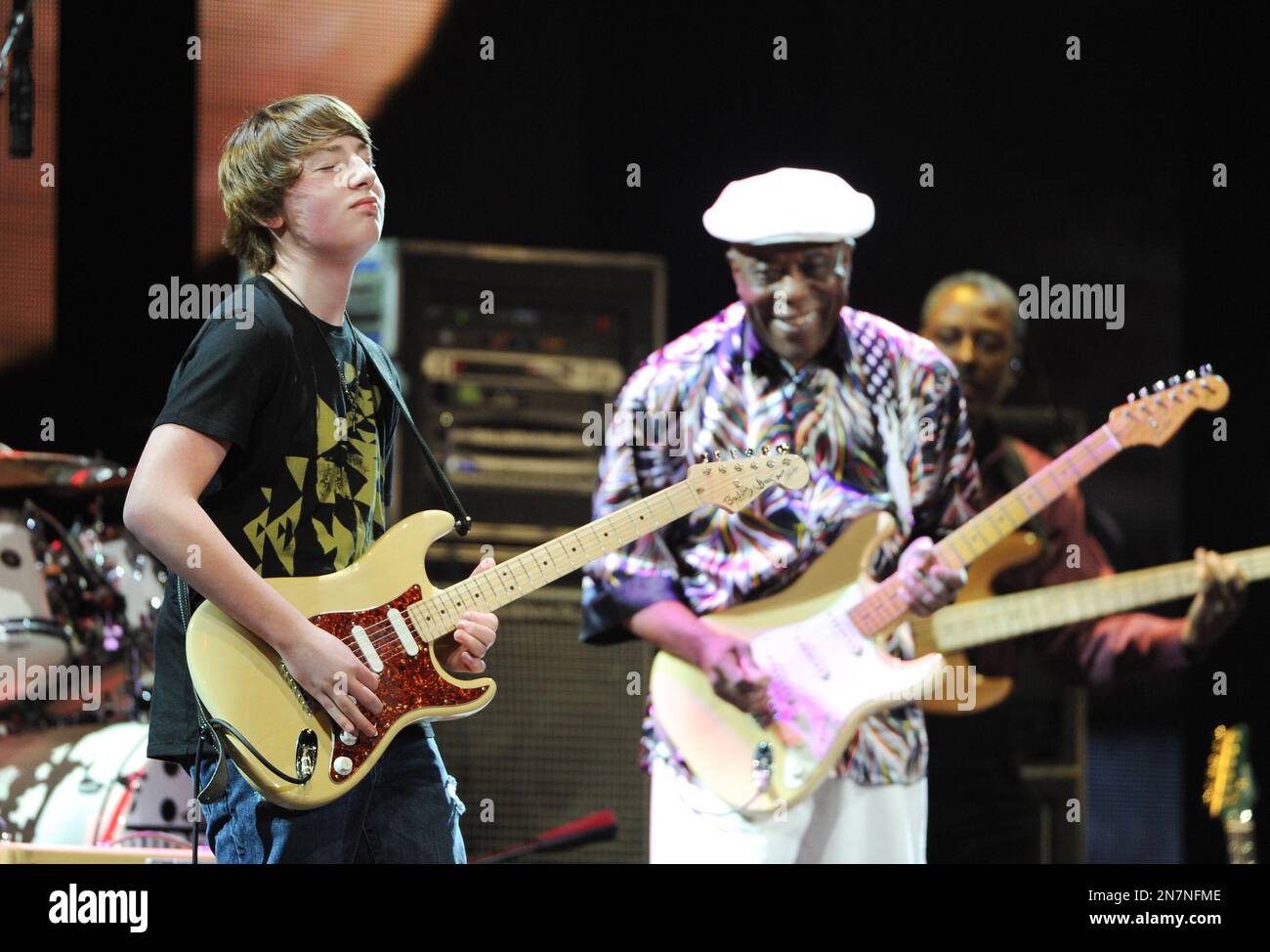 Blues guitarist Buddy Guy, right, and Quinn Sullivan perform together ...