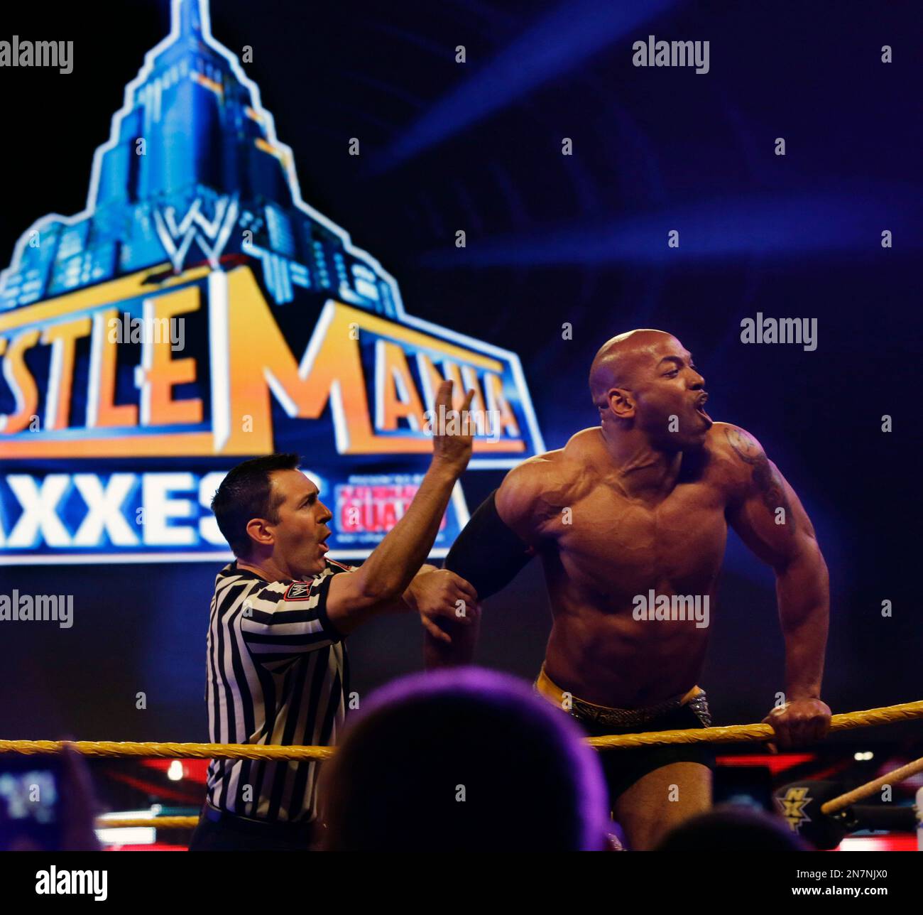 Professional wrestler Percy Watson shouts to the crowd during his ...