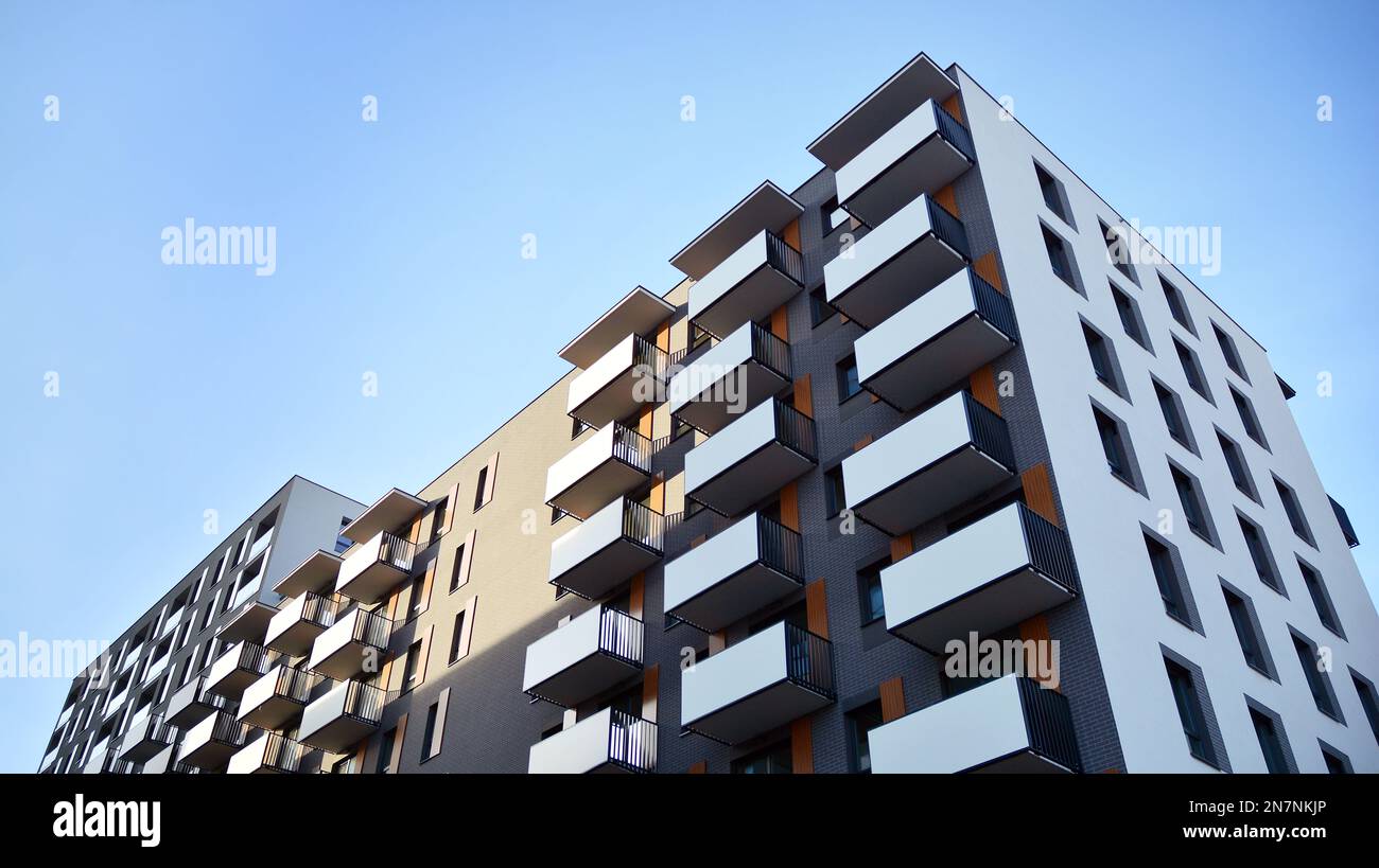 Modern luxury residential flat. Modern apartment building on a sunny ...