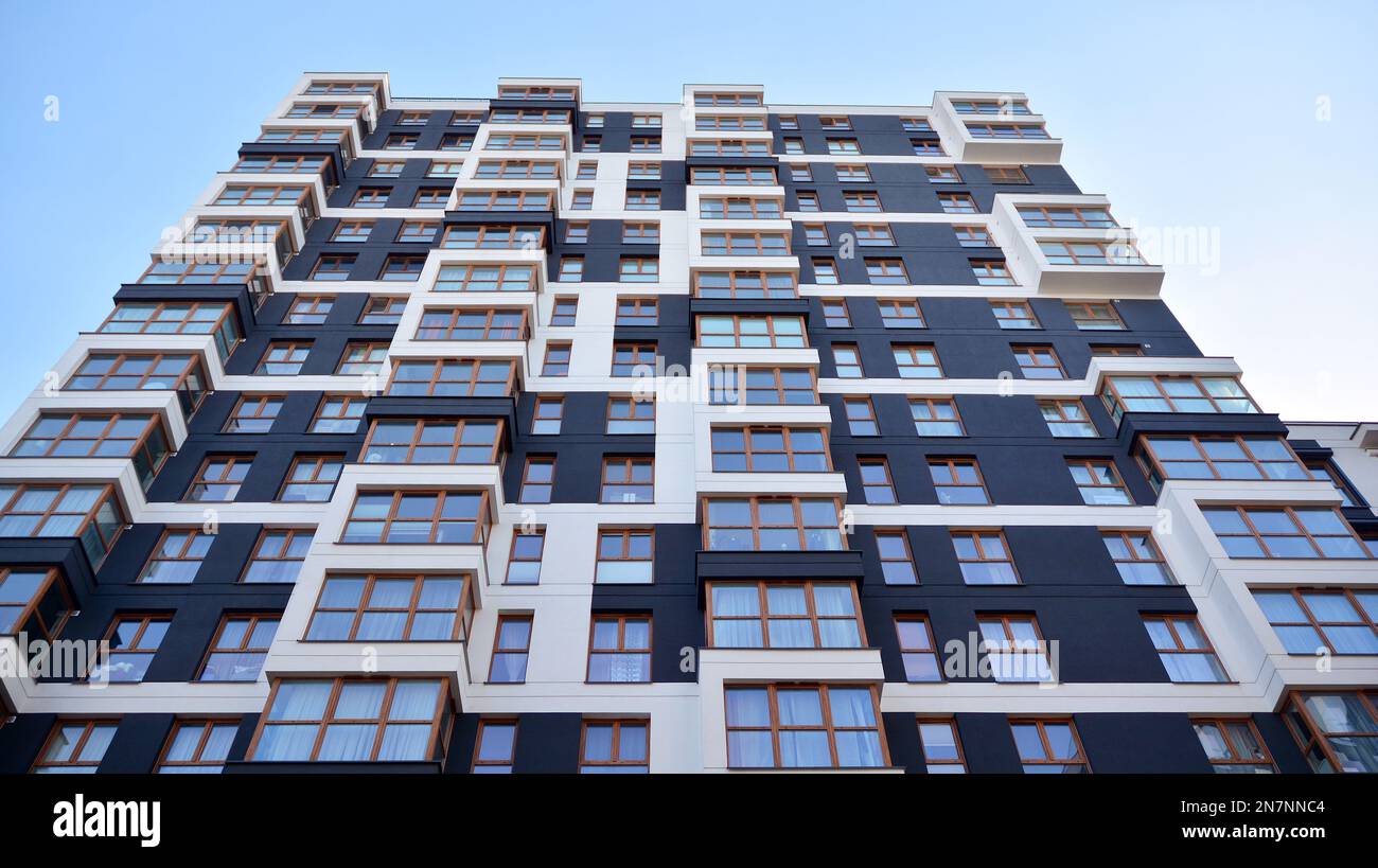 Modern luxury residential flat. Modern apartment building on a sunny ...