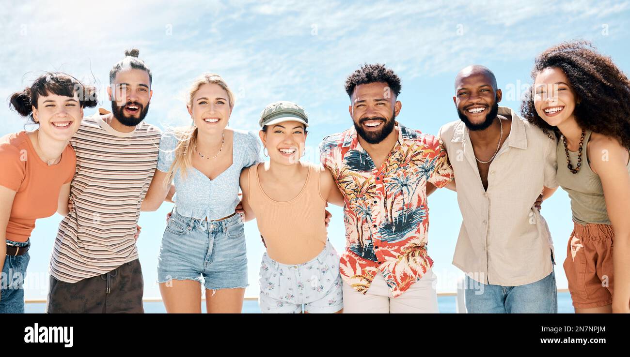 Nothing can get between our bond. a diverse group of friends standing ...