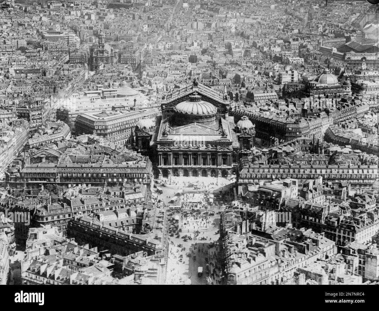 This is an aerial view of the heart of Paris, France with the Opera ...
