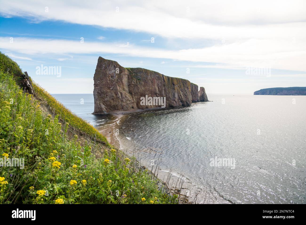 View of Percé Rock, a huge sheer rock formation in the Gulf of Saint ...