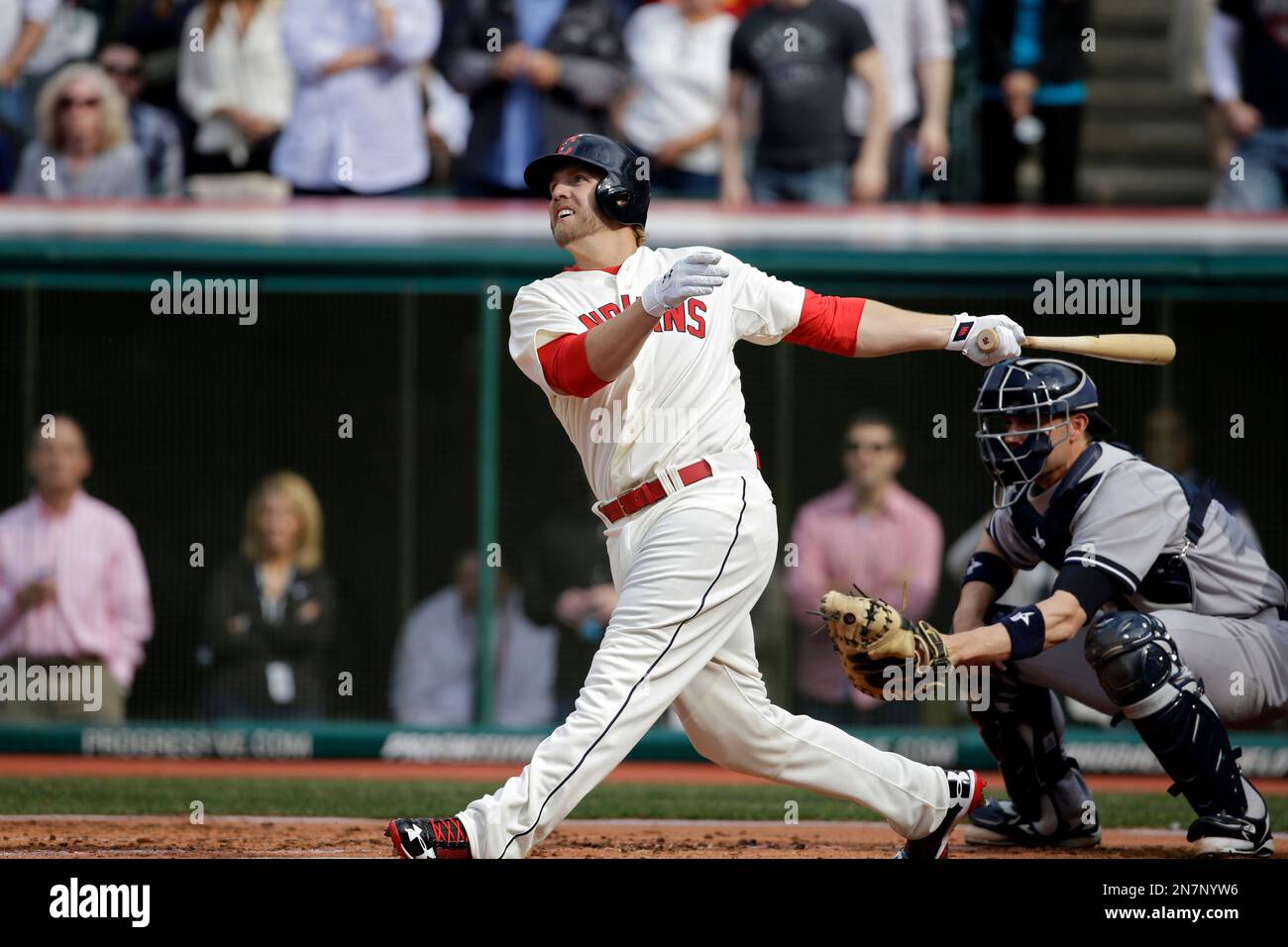Cleveland Indians' Mark Reynolds bats against the New York Yankees in a ...