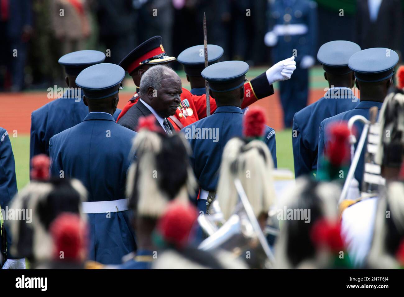 Kenyan outgoing president Mwai Kibaki inspects guard of honor during ...