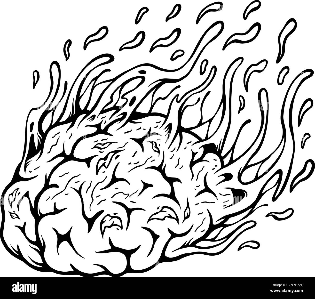 Spooky melted zombie brain logo monochrome vector illustrations for ...