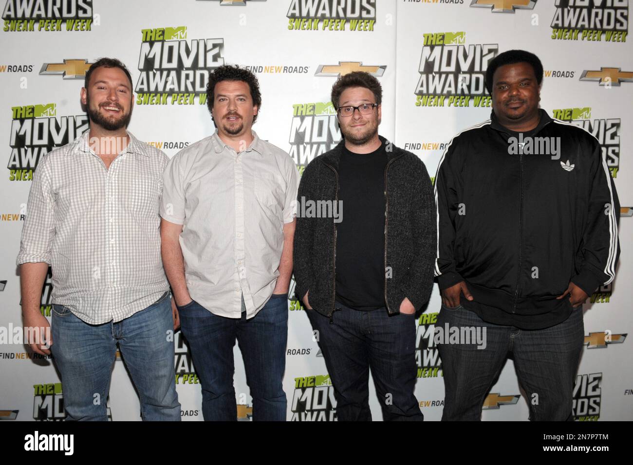 The cast of "This is the End", from left, actors Evan Goldberg, Danny ...