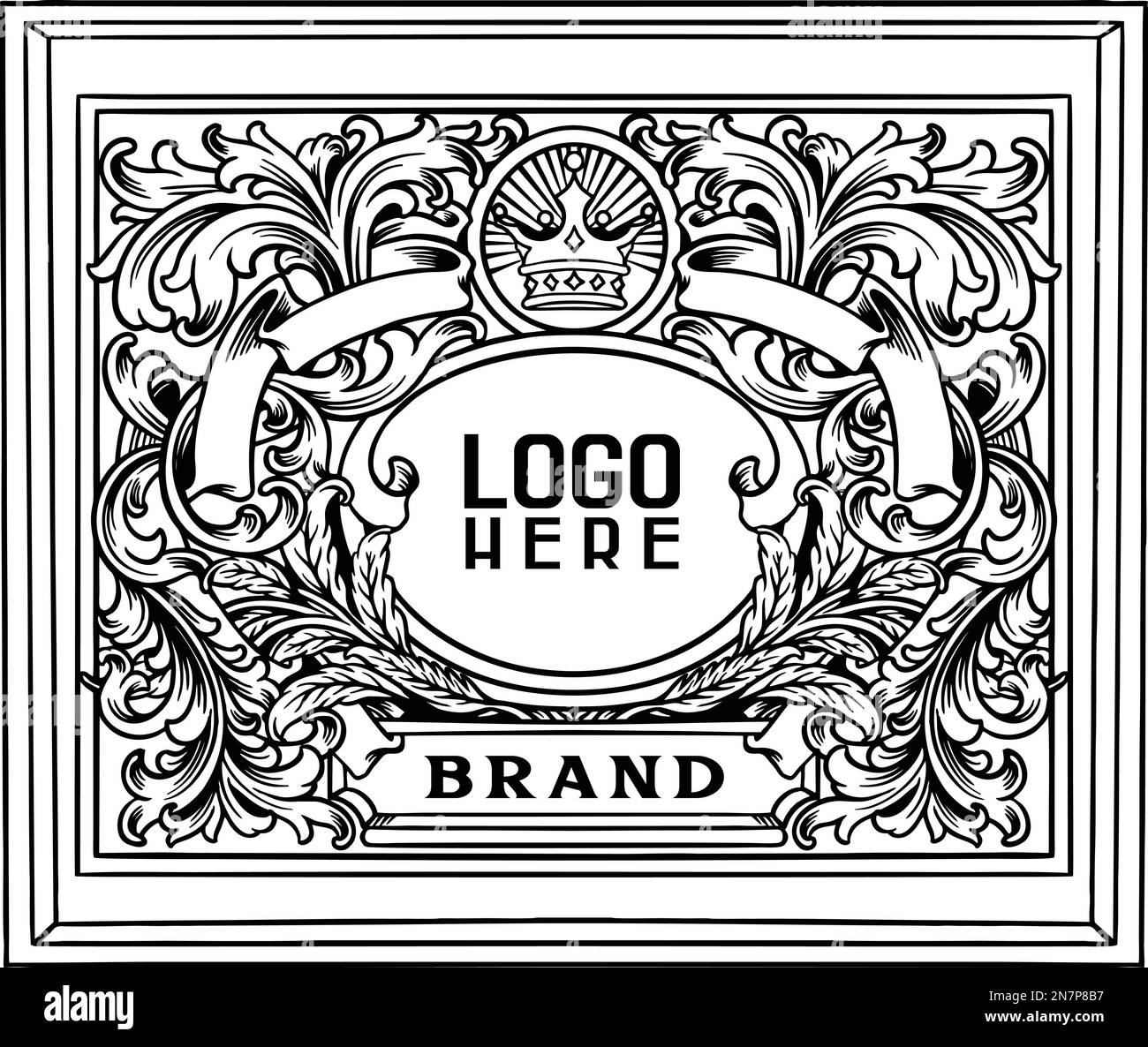 Vintage elegant frame badge flourish ornament logo monochrome vector ...