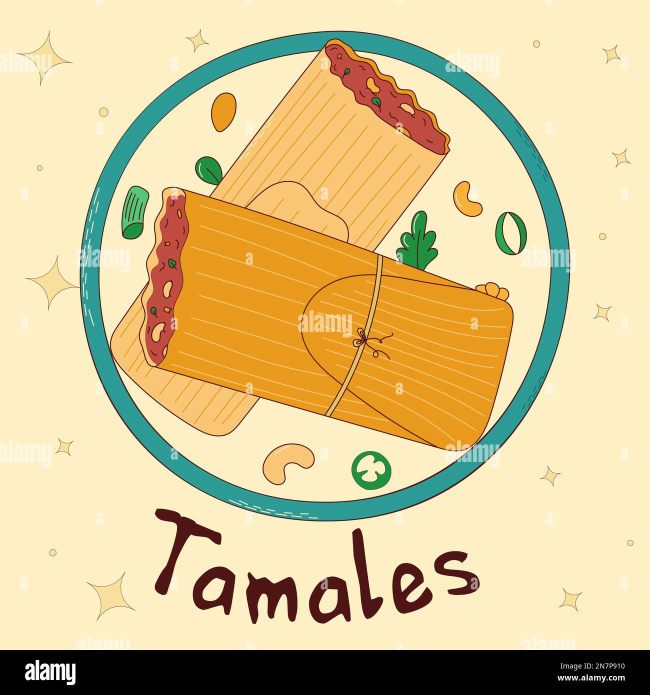 Mexican traditional food. Tamales. Vector illustration in hand drawn ...