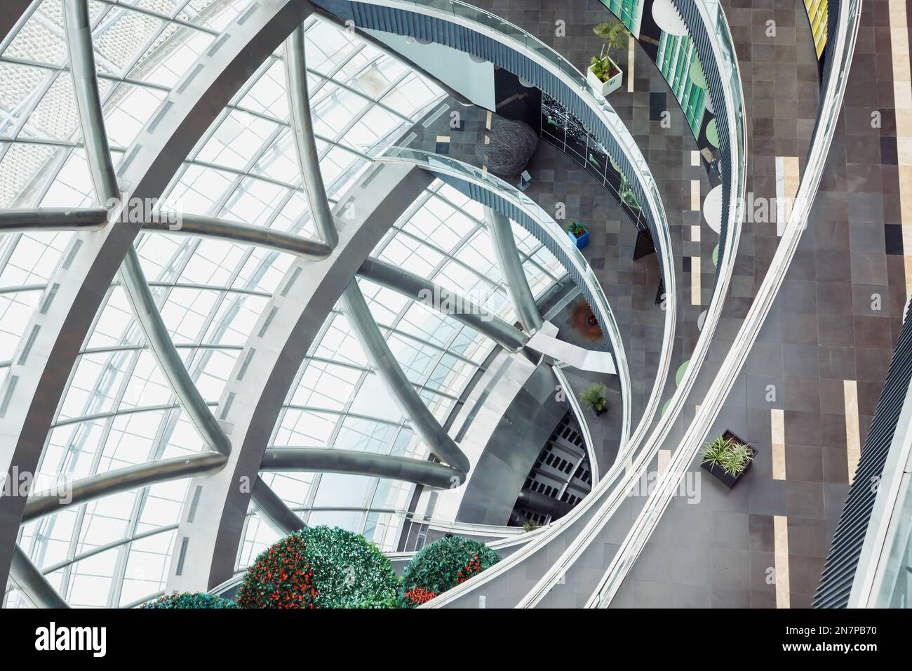 Futuristic interior inside Glass cupola dome of Nur-Alem sphere in EXPO ...