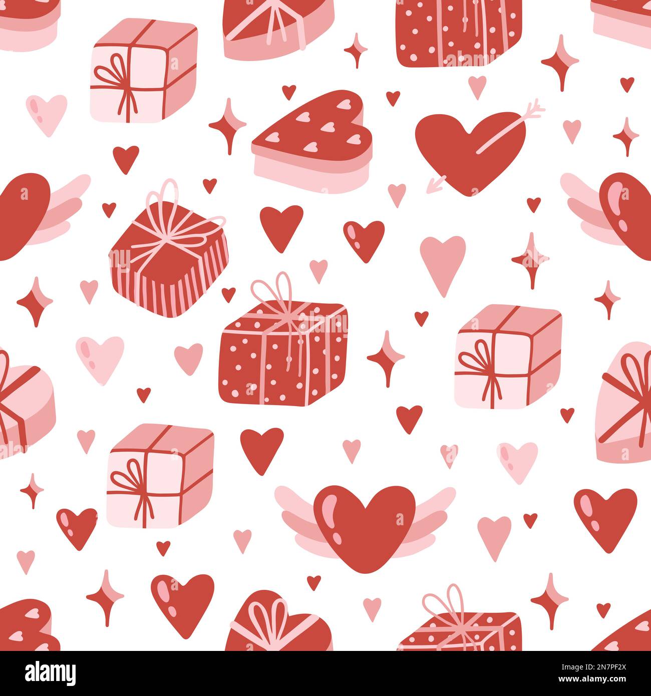 Vector Valentines Day Seamless Pattern With Hand Drawn Love Symbols