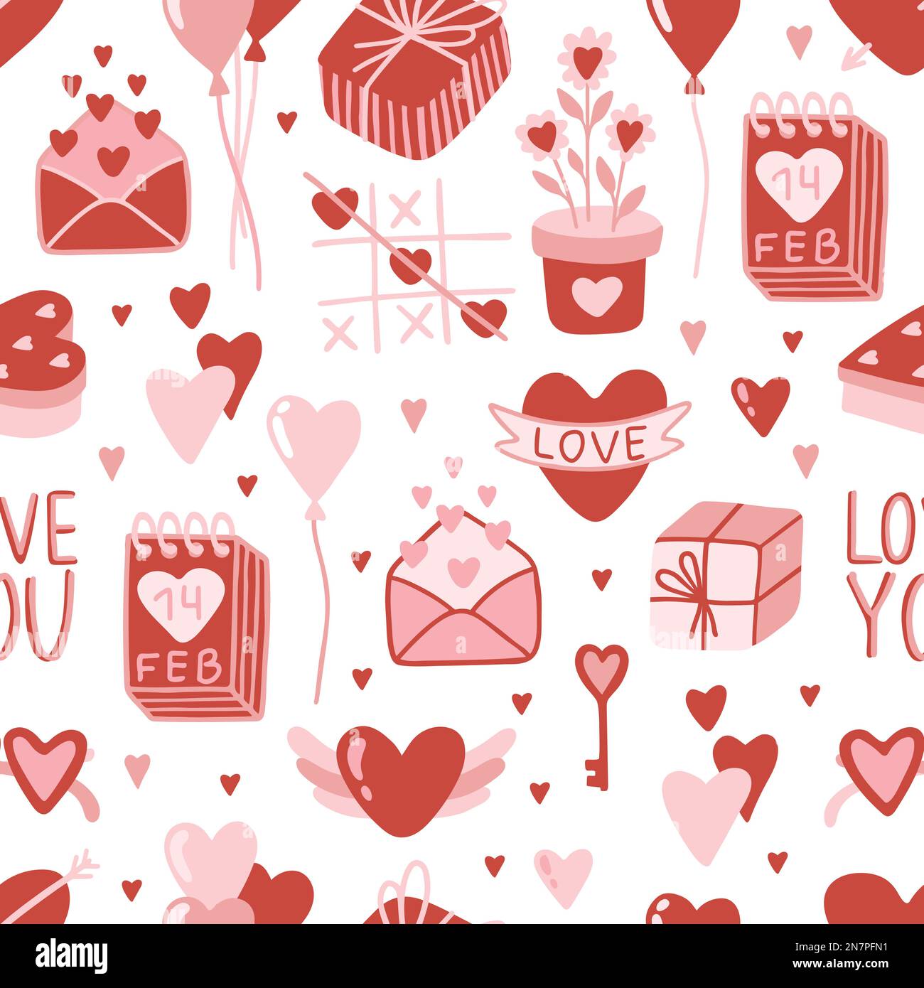 Vector Valentines Day Seamless Pattern With Hand Drawn Love Symbols