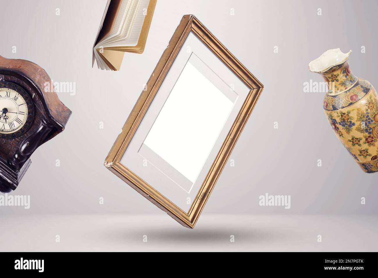 flying frames on the air, with equipments and objects mockup Stock ...