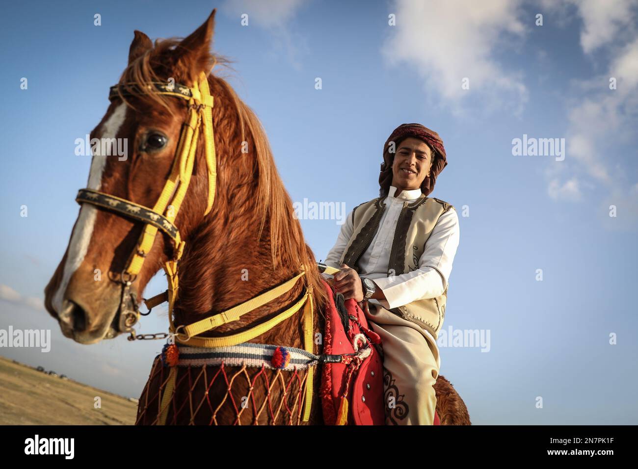 Borg El Arab, Egypt. 10th Feb, 2023. A Bedouin young man rides a horse ...