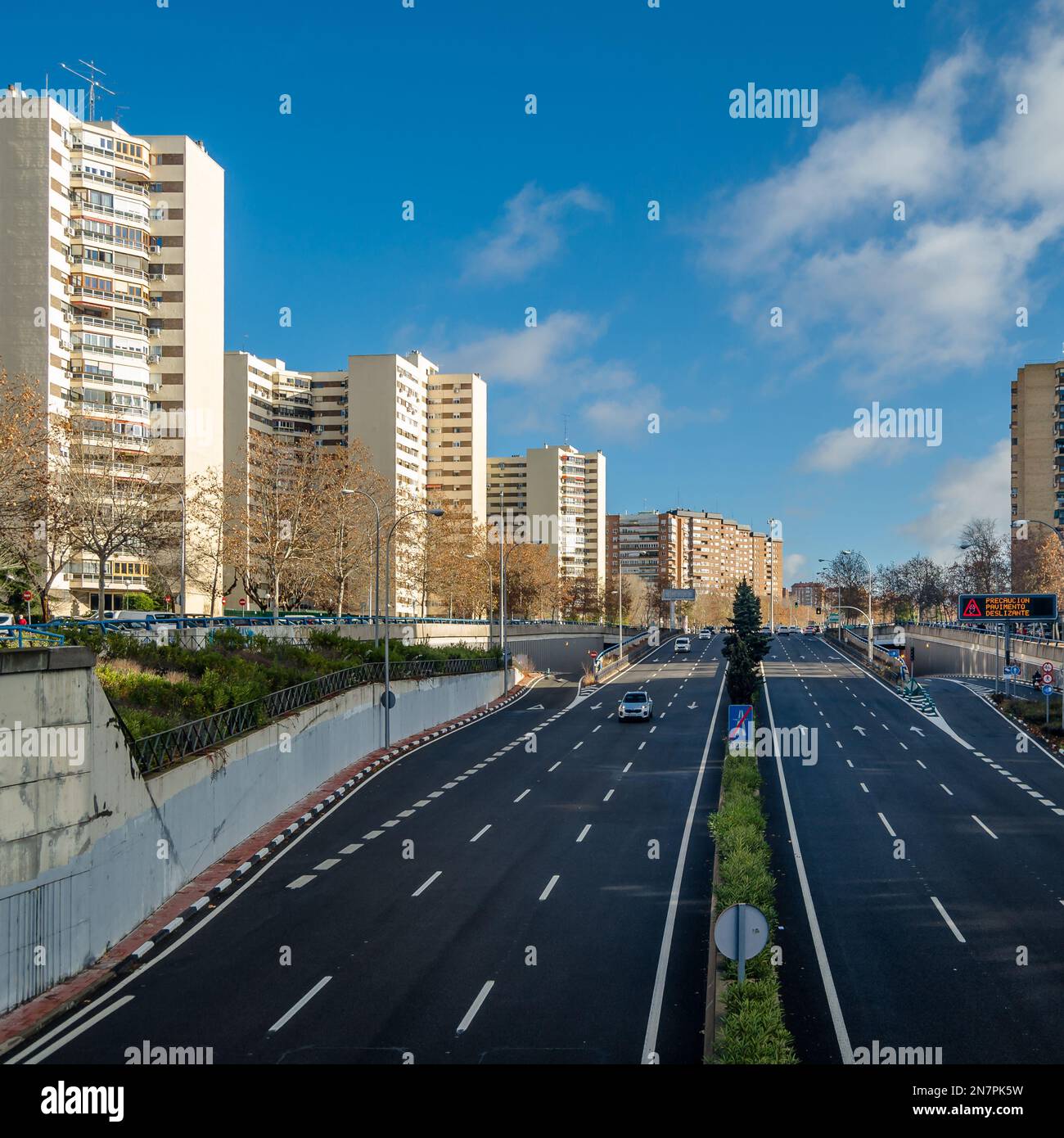 The M30 ring road in Madrid, Spain, as it passes through the Barrio del ...
