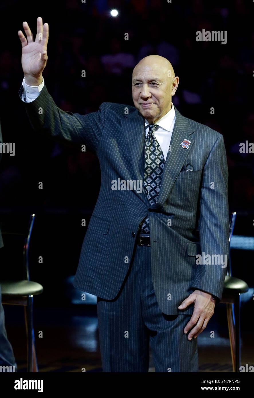 Henry Bibby waves to the crowd after being announced with the 1972-73 ...