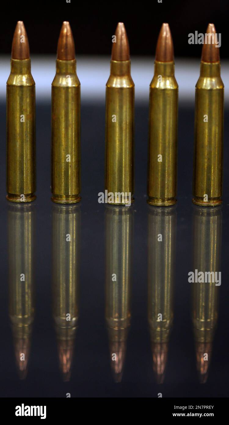 A few .223-caliber bullets are shown on the counter at Duke's Sport ...
