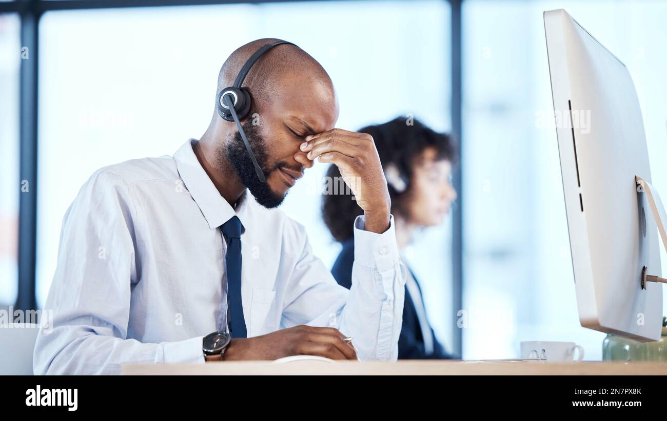 Stress, burnout and headache by call center worker, employee and ...