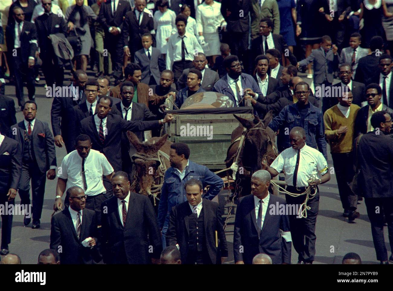 FILE - A brace of plow mules draws the farm wagon bearing the casket of ...