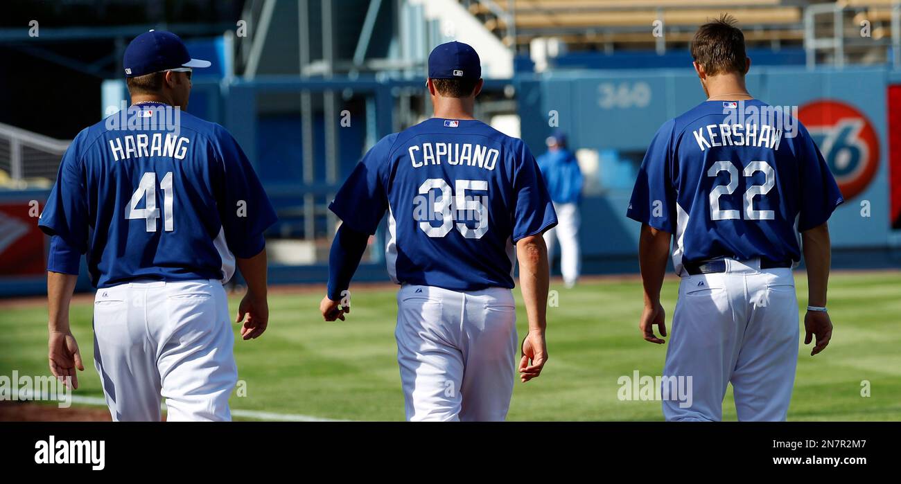 Dodger pitchers Aaron Harang, Chris Capuano and Clayton Kershaw head ...