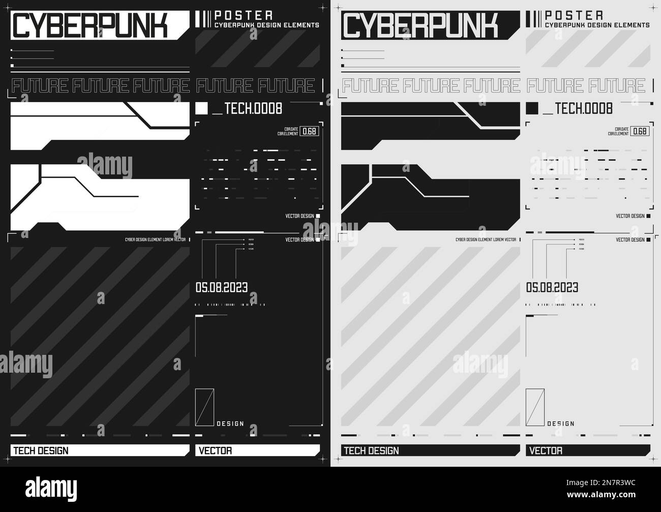 Cyberpunk futuristic poster set. Tech cyberpunk design for web and ...