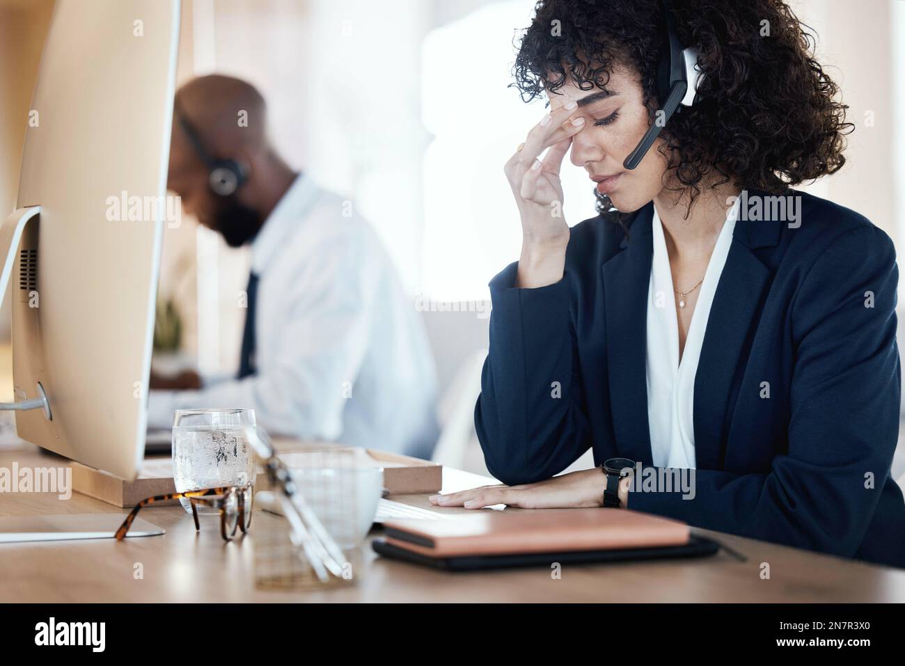 Stress, anxiety and depression female call center agent frustrated and ...