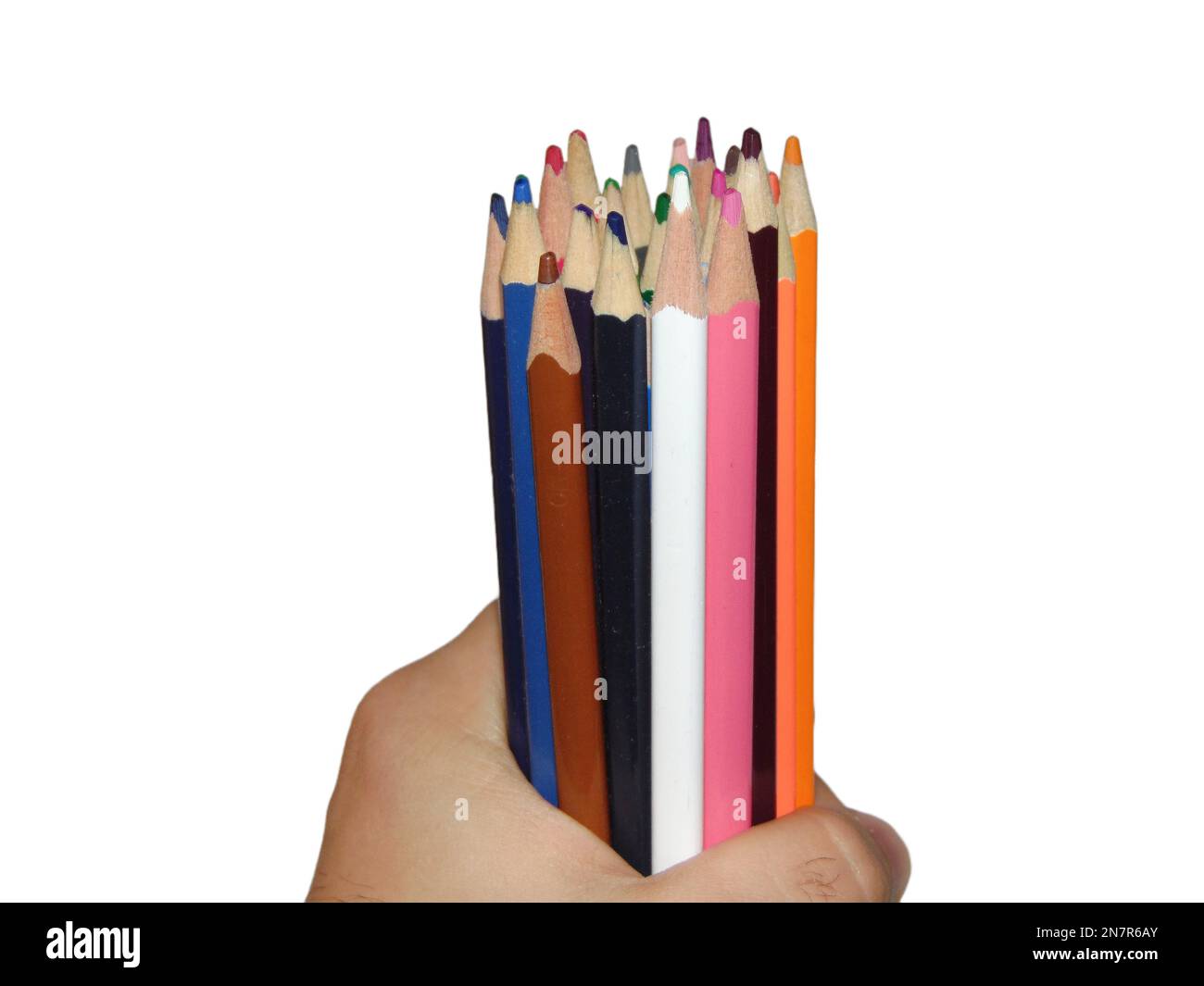 Colored pencils in a person's hand Stock Photo - Alamy
