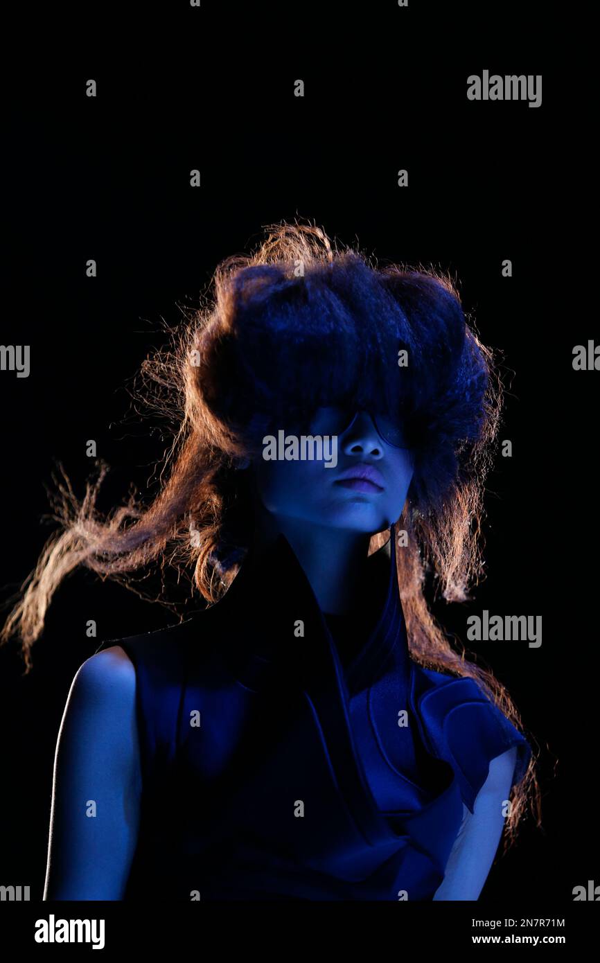 A model displays a creation by Russian designer Jenya Malygina of ...