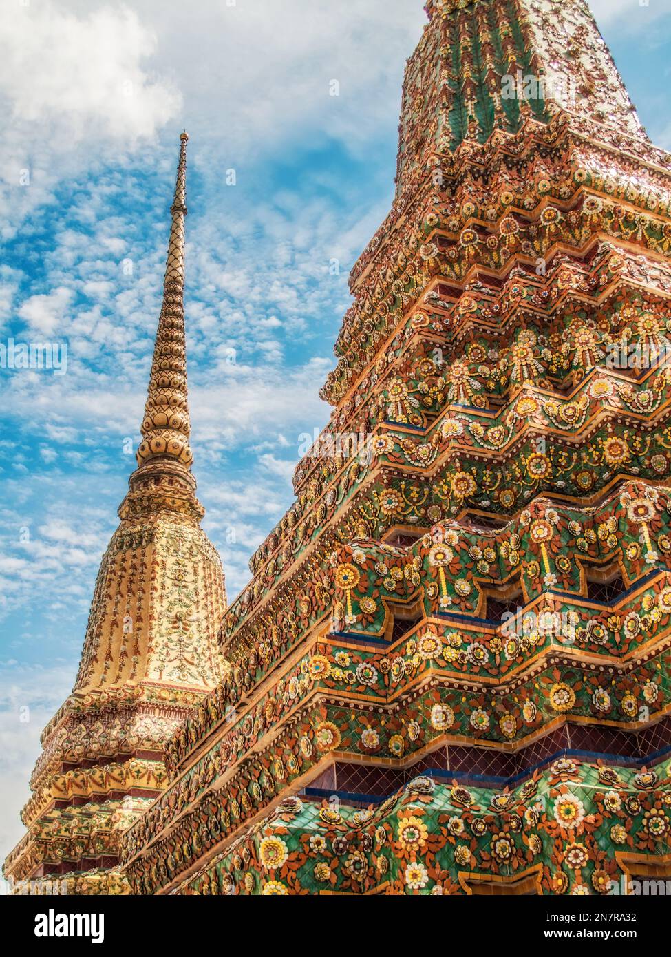 Decorated chedis at Wat Pho, Bangkok, Thailand, which contain the ashes ...