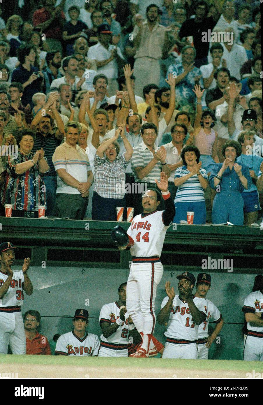 California Angels player Reggie Jackson, (44) acknowledges the crowd ...